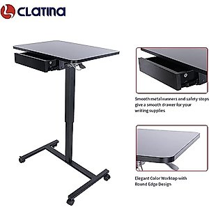 CLATINA Mobile Laptop Desk Adjustable Height Standing Desk Adjust from 30'' to 45.7'' Rolling Cart Ergonomic Table with Drawer