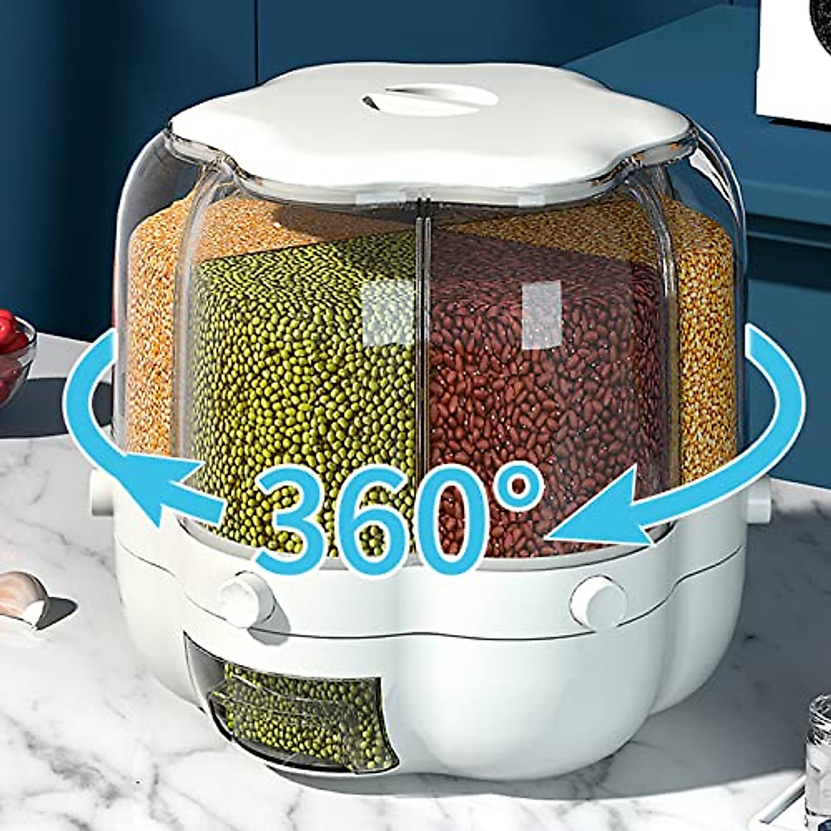 AHOUGER Grain Cereal Lentil Dispenser, Upgrade 360° Rotating Cereal Dispenser Food Dispenser with Lid Moisture Resistant Household, Dispenser Container for All Beans, Barley, Millet, Rice
