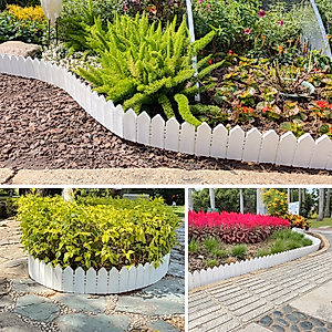 ARRYNTHEON Landscape Edging Kit 6.7 in Tall Decorative Double-Sided Wood-Look Fence Garden Border, Flower Bed Edging with 30 Anchoring Spikes, 13.9 Foot Kit (White)