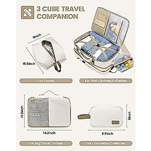 LOVEVOOK Travel Backpack for Women, 40L Carry On Backpack Flight Approved, Waterproof 17 Inch Laptop Backpack with 3 Cubes, College Bookbag, Personal Item Travel Bag, Beige-Khaki