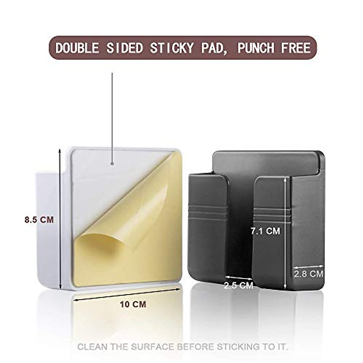 4PC Wall Mount Cell Phone Charging Holder, Black Adhesive Mobile Phone Wall Stand for Charger, Phone Holders for Shower Bed Wall