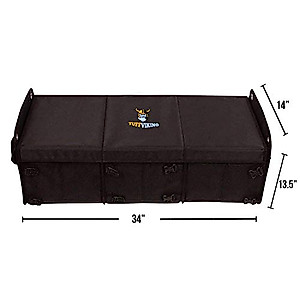 Tuff Viking Convertible Large 3 Compartment SUV Trunk Organizer | Truck Bed Organizer with Cover for Trucks, Cars, SUVs and Groceries. PATENTED ( 4-in-1 with Cover, Black)