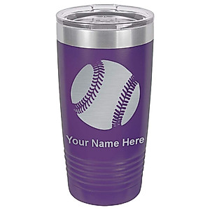 LaserGram 20oz Vacuum Insulated Tumbler Mug, Baseball Ball, Personalized Engraving Included (Dark Purple)