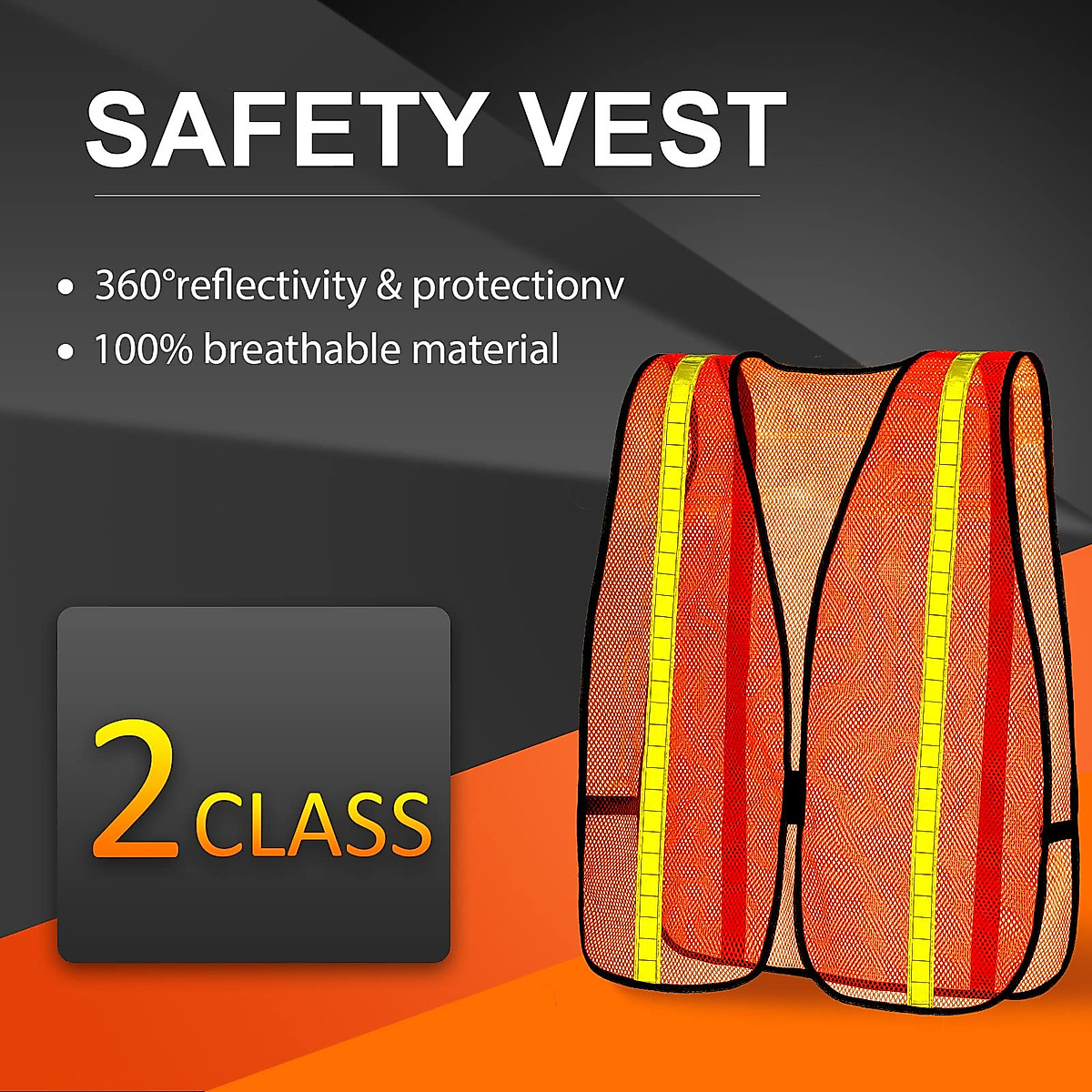 Haysandy 20 Packs High Visibility Reflective Safety Vest with Strips Orange Safety Construction Vest Lightweight Neon Mesh Fabric Universal Size for Men Women Outdoor Traffic (Neon Orange)