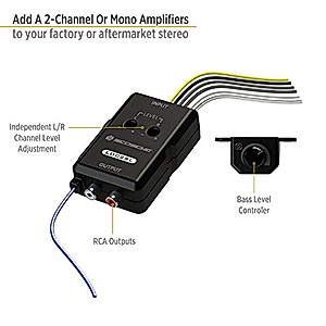 Scosche LOC2SL Line Output Converter Adjustable Amplifier Add On Module for Car Stereo, 2-Channel Signal Sensing Speaker Wire to RCA Adapter with Remote Control Knob, Black
