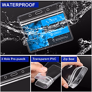 Marspark 100 Sets Clear Name Tags with Lanyard, Lanyards for ID Badges Reusable Strap with ID Holder Plastic Name Badges for Adults Business School Church Conference (Blue)