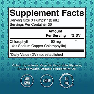 Chlorophyll Liquid Drops for Immune Support | Liquid Chlorophyll Drops | Energy Boost | Skin Care Supplement | Natural Deodorant | Vegan | Non-GMO | Gluten Free | 2 Fl Oz