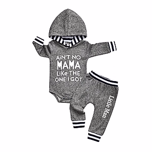 Acekoy Baby Boy Clothes Letter Print Sweatshirts Long Sleeve Tops Long Pants Outfit Fall Winter Infant Boy Hooded Clothe Set 6-9 Months Grey