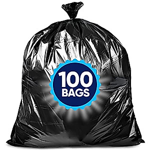 55-60 Gallon Trash Bags, (Value Pack 100 Bags w/Ties) Large Black Outdoor Trash Bags, Extra Large Trash Can Liners, 60 Gal, 55Gal, 50 Gallon Trash Can Liner Capacity