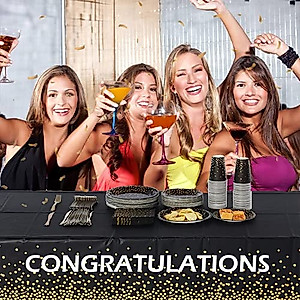 2 Pack Black Plastic Tablecloth Disposable Black and Gold Tablecloth for Rectangle Tables 54" x 108" Party Decorations Birthday Thanksgiving Christmas Valentines Wedding Outdoor BBQ Picnic (Black)