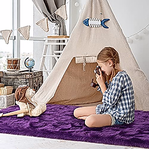 Amearea Soft Fluffy Plush Faux Fur Rug, 3 x 5, Modern Shaggy Fuzzy Purple Rugs for Bedroom, Living Room, Dorm Nursery Decor, Furry Plush Sofa Faux Sheepskin Carpet, Purple
