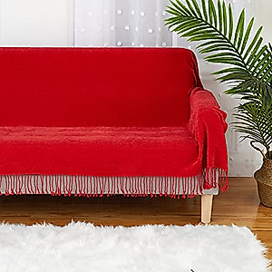 CAROMIO Christmas Red Throw Blanket for Couch, Soft Chenille Throw Blankets with Decoration Tassel, Velvety Texture Knitted Throw for Home Couch Sofa Chair Bed (Christmas Red, 50 x 60 Inches)