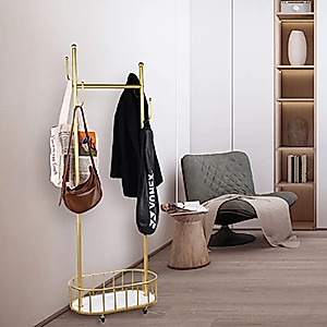 ZHANYUN Gold Metal Garment Rack, Clothes Racks on Wheels, Rolling Clothing Rack with A Hanging Rod and Bottom Storage Basket Shelves (Gold)