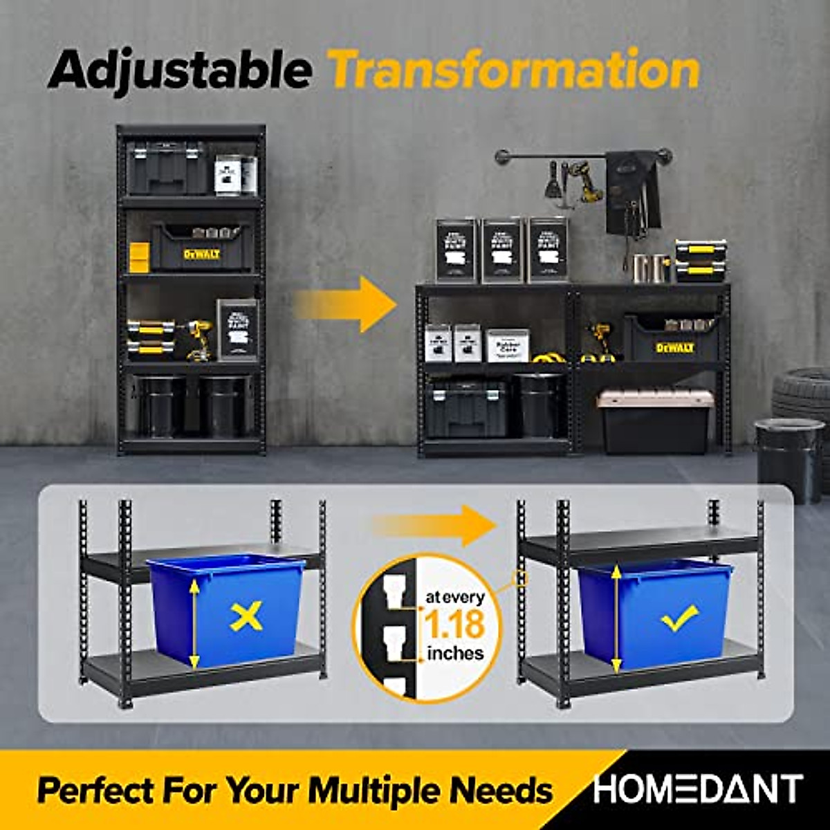 HOMEDANT 5 Tier Laminated Metal Shelving Unit Adjustable Garage Storage Utility Rack Heavy Duty Shelves Organization Multipurpose Shelf Warehouse Basement Shed Pantry 31.9" W x 16.2" D x 71.3" H 1Pack