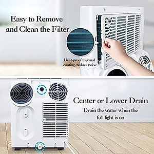 LifePlus Portable Air Conditioner, 14,000 BTU Portable AC Unit Up to 500 Sq Ft, Cooling Fan and Dehumidifier Modes, with Remote Control 3 Speeds Wind 90° Swing Window Kits 24H Timer