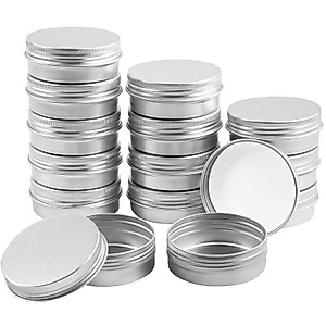 TUZAZO 24Pack 1 Oz Aluminum Tin Cans with Screw Lid and Labels, Refillable Travel Sized Cosmetic Containers Small Tins for Salves, Lotion Bars, Beard Balms, Candles