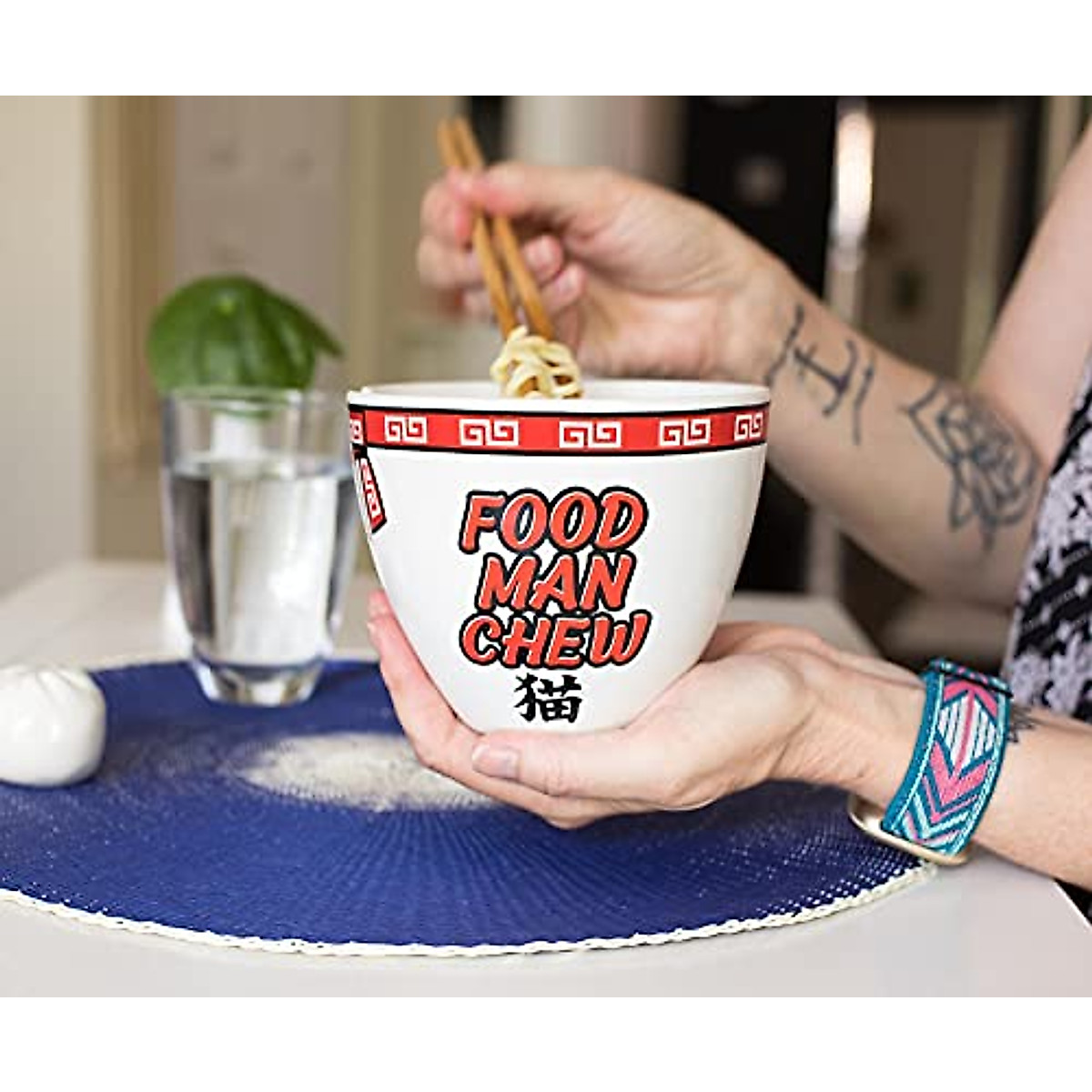 Bowl Bop Food Man Chew Japanese Dinnerware Set | 16-Ounce Ramen Bowl, Chopsticks