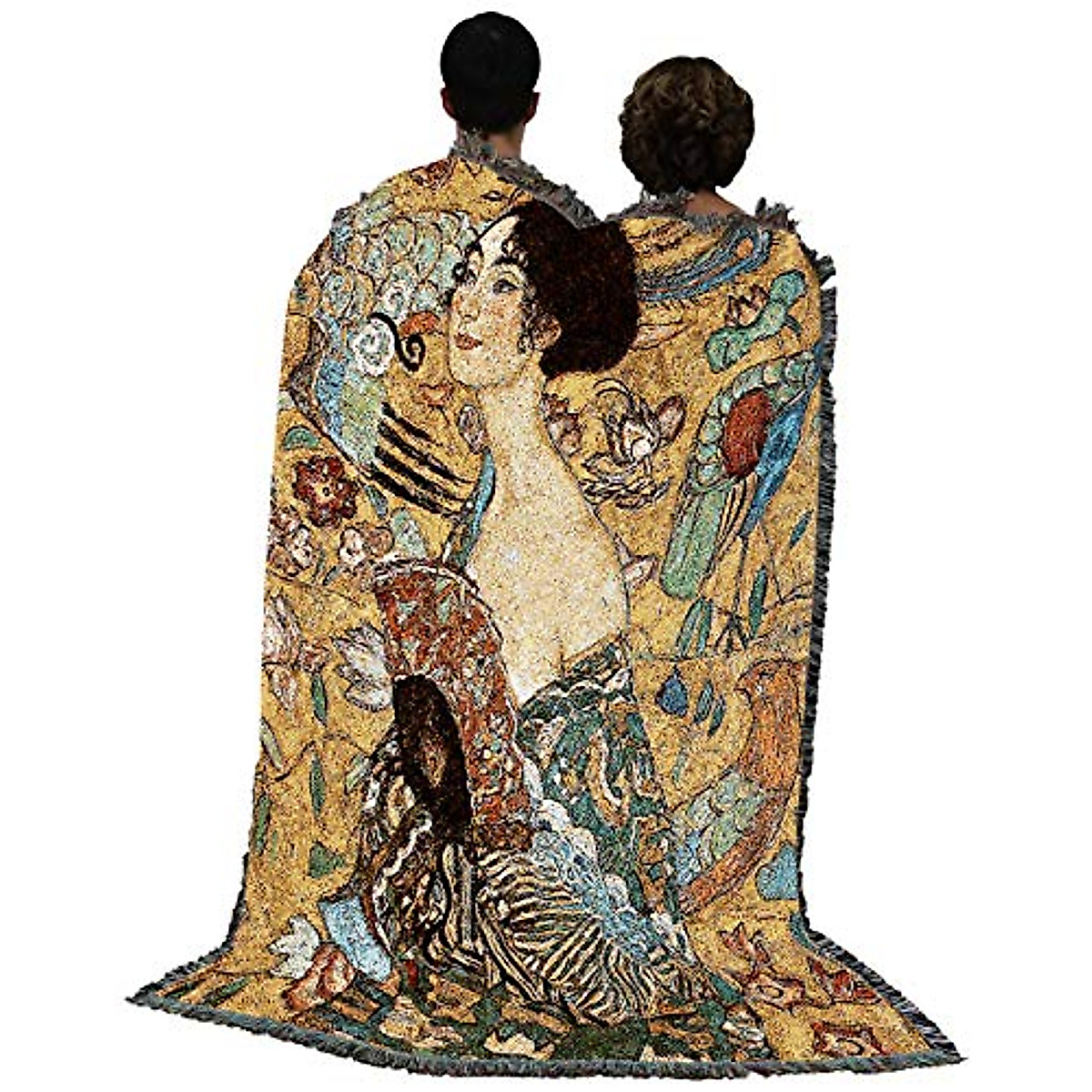 Pure Country Weavers Lady with Fan Blanket by Gustav Klimt - Fine Art Gift Tapestry Throw Woven from Cotton - Made in The USA (72x54)