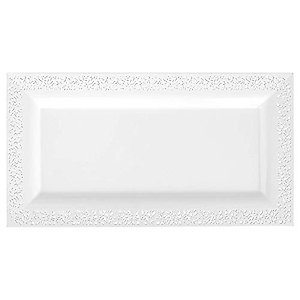 Plastic Disposable Serving Tray by Party Joy, Heavy Duty Serving Party Platters, Value Pack-Set of 6 Pieces, White Lace Collection