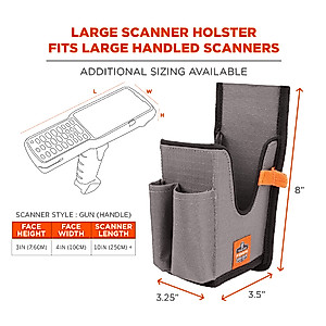 Ergodyne Squids 5540 Barcode Scanner Holster Pouch for Gun Grip Mobile Computers, Holder for Handheld Bar Code Scanners, Belt Loop Attachment Gray Large