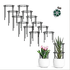 Growneer Plant Stake, 12 Pcs Plant Support Stakes, Stackable Flower Support Stake for Garden, Tomato Plant Support with 20m Twist Tie, Plant Holder for Indoor and Outdoor, Easy to Assemble