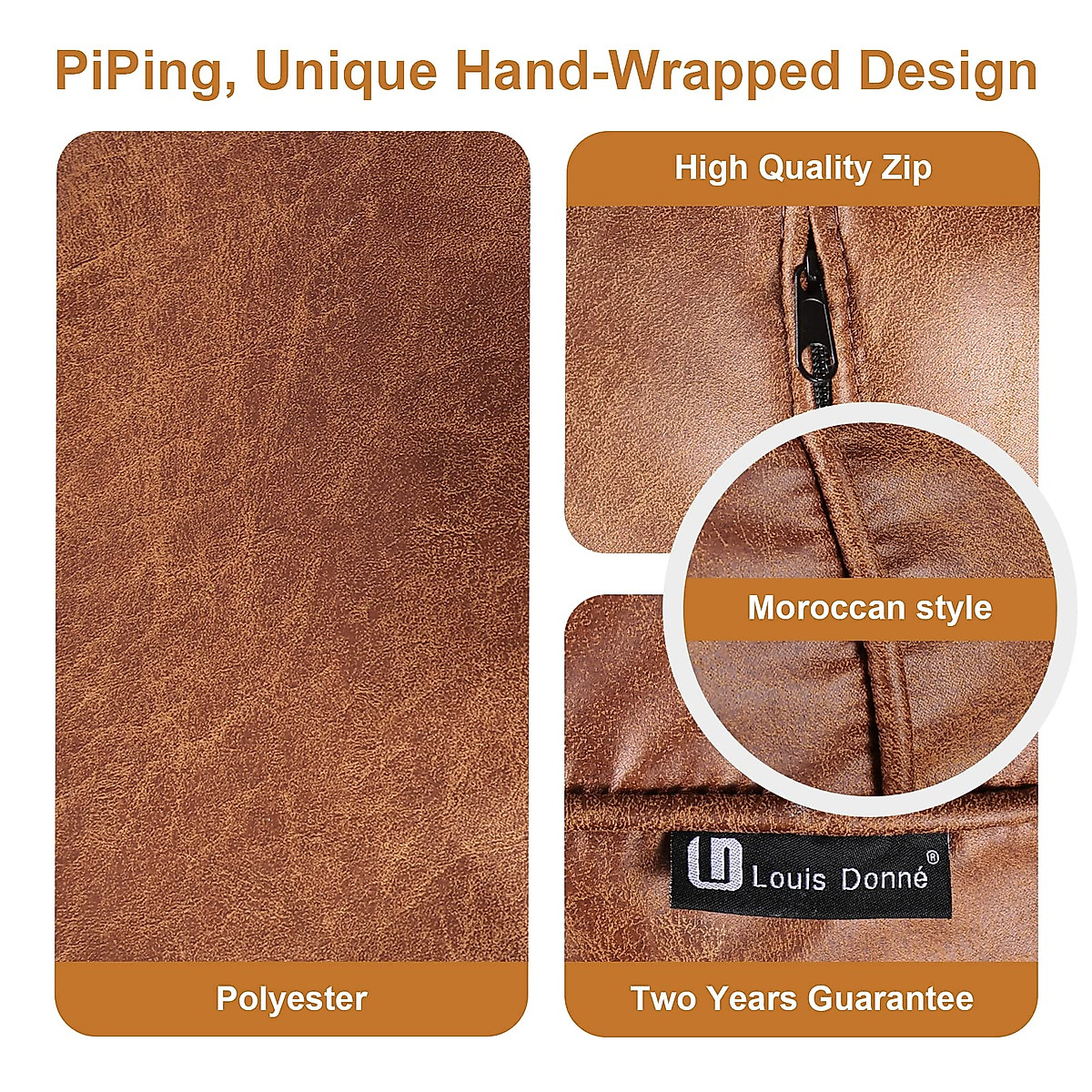 Louis Donné Unstuffed Moroccan Ottoman Pouf Cover, Supersoft Handmade Faux Moroccan Decor, Storage Solution, Foot Rest, Footstool, Pouffe Seat for Balcony Office Indoor 21dia Chestnut Brown