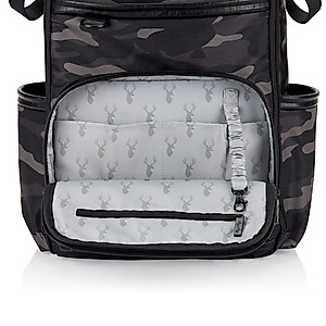 Itzy Ritzy Chelsea + Cole Diaper Bag Backpack - Large Capacity Boss Backpack Diaper Bag; Includes Changing Pad, Stroller Clips and Tassel, Camo with Stag Head Print Interior and Black Hardware