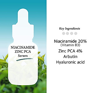Niacinamide 20% + Zinc PCA 4% Serum for Face, Pore Reducer, Uneven Skin Tone Treatment, Diminishes Acne Prone, Skin Balancing Pore Reducing, Restores Elasticity, 1 Fl Oz