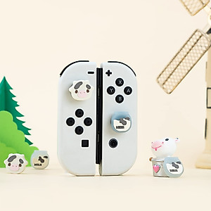 GeekShare Cute Silicone Joycon Thumb Grip Caps, Joystick Cover Compatible with Nintendo Switch/OLED/Switch Lite,4PCS - Dairy Cow