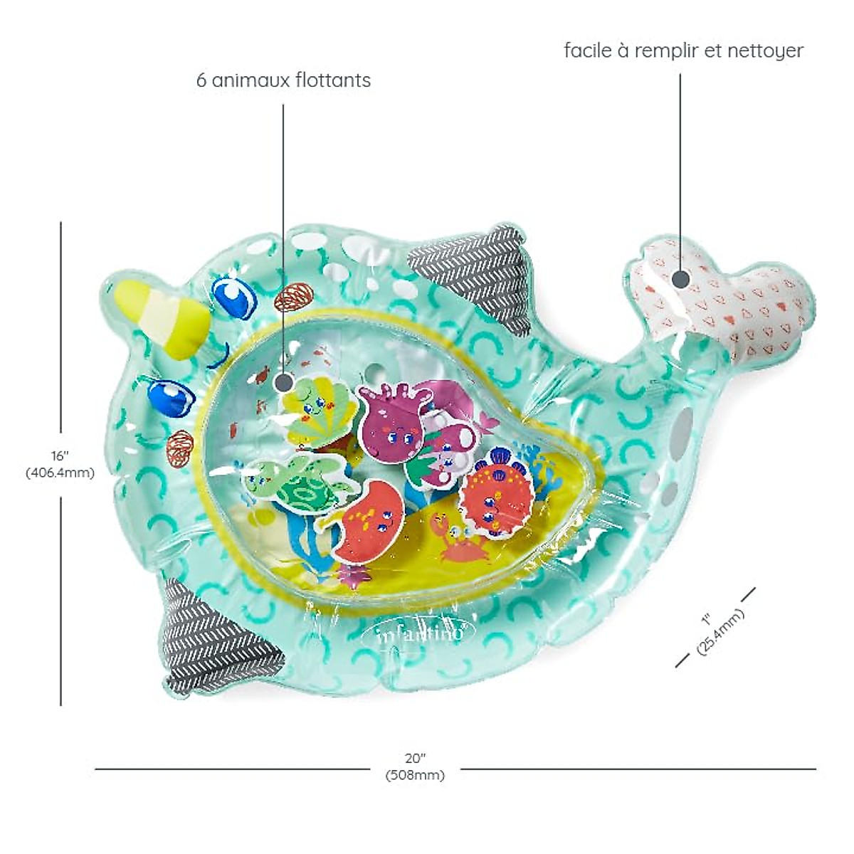 Infantino Wee Wild Ones Pat & Play Water Mat - Narwhal Themed Water mat for Infants and Older Babies, for Tummy time and Sensory Play