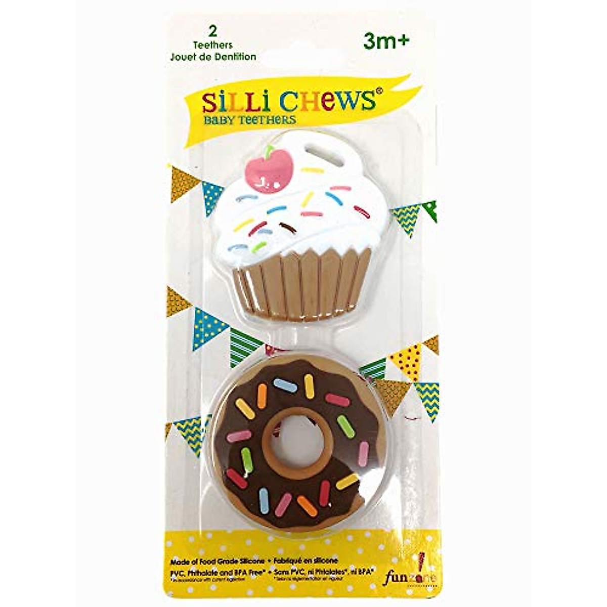 Silli Chews Teethers for Babies BPA Free Baby Teething Toys - Silicone Cupcake and Donut Baby Teether Toys 2" Sweets Teething Gift Set