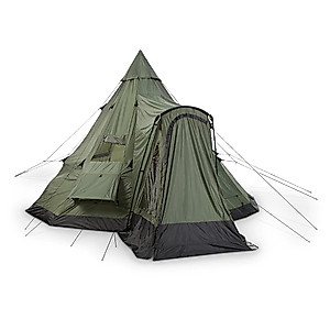 Guide Gear Deluxe Teepee Tent 14' x 14' for Adults Outdoor Camping 6-Person Instant Easy Set-Up Waterproof Shell 4-Season Family Tents for Backpacking, Hiking