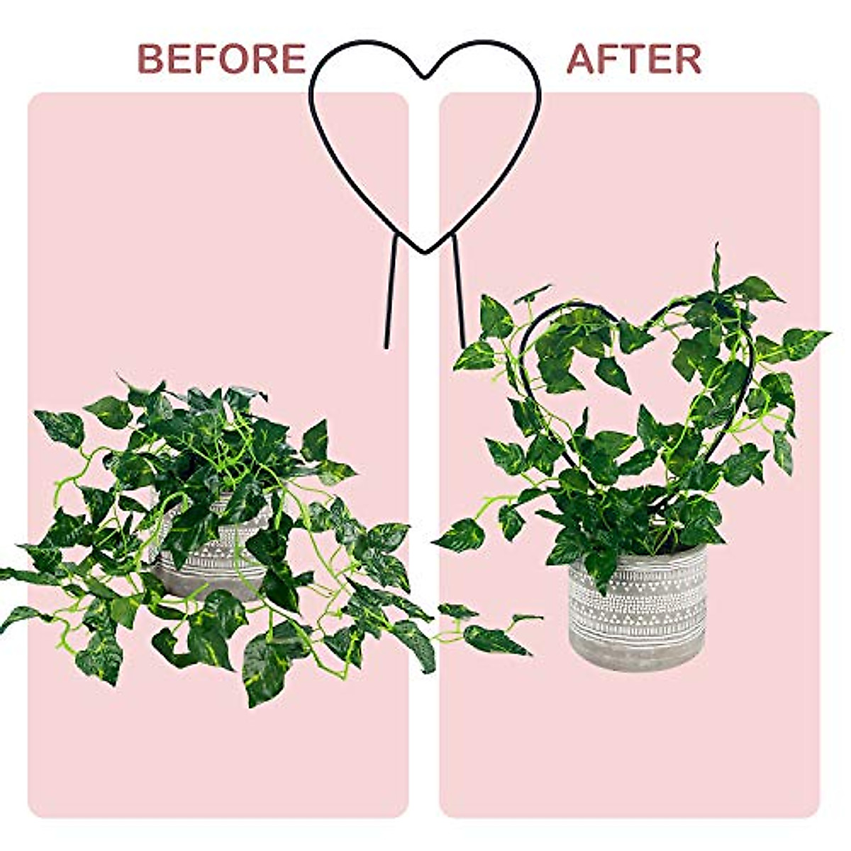 MIXXIDEA Metal Trellis for Climbing Plants Outdoor Decorative Small Trellis for Potted Plants Rust Proof Garden Plant Trellis for Pots Heart Shaped Pack of 2 - Black