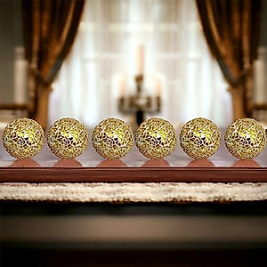 v2croft 2.4 in Decorative Orbs Glass Balls Set of 6,Mosaic Sphere Globe for Whole Housewares,Wedding/Birthday,Bowls,Vases Dining Table Centerpieces (Gold)