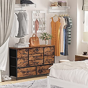 Furnulem Wide Dresser with 9 Large Drawers for 55'' Long TV Stand and 2 Nightstands with 3 Drawers, Small Dresser with Storage Shelf