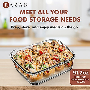 2700ML / 91.3oz X-LARGE Glass Food Storage Container with Locking Lid Ideal for Storing food, Vegetables & Fruits. Baking, Casserole, Roasting & lot more - BPA Free Leak Proof - Fridge to Oven Safe - Clear