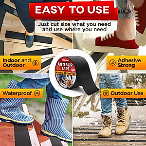 Grip Tape - Heavy Duty Anti Slip Tape for Stairs Outdoor/Indoor Waterproof 4Inch x 35Ft Safety Non Skid Roll for Stair Steps Ramp Traction Tread Staircases Grips Adhesive Non Slip Strips Walk Black