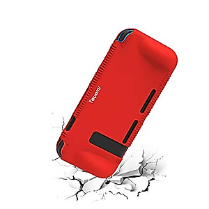 Teyomi Protective Silicone Case for Nintendo Switch, Grip Cover with Tempered Glass Screen Protector, 2 Storage Slots for Game Cards, Shock-Absorption & Anti-Scratch (Red)