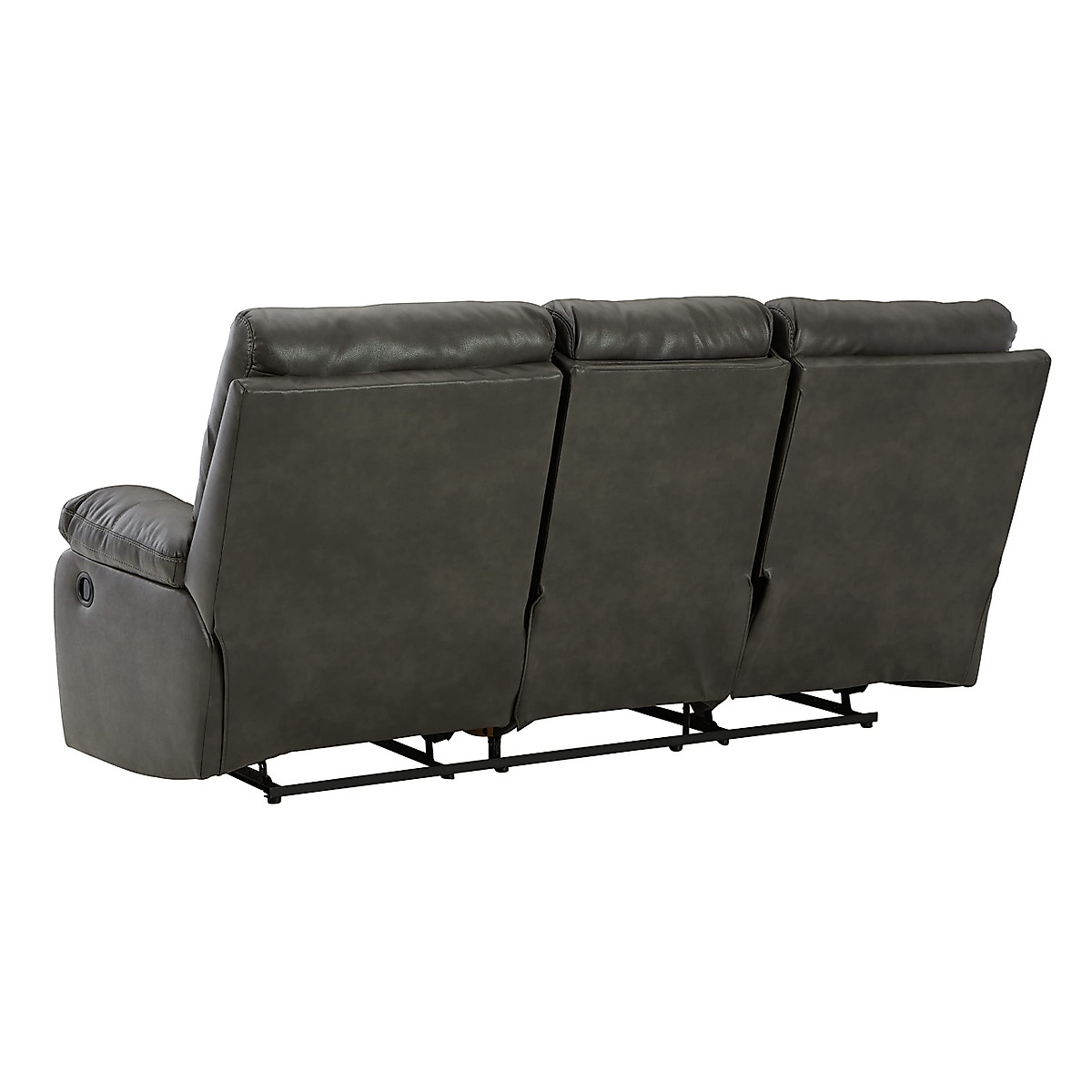 Signature Design by Ashley Willamen Modern Tufted Faux Leather Reclining Sofa with a Drop Down Table, Dark Gray