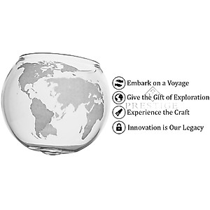 Prestige Decanters Etched Globe Whiskey Glasses -Rocks Glass for Rum, Tequila, Scotch, Glasses- Whiskey Gifts - 10oz Cocktail or Old Fashioned Glass (Set of 2) - Unique Bar Decor & Bourbon Gifts from