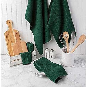 DII Basic Terry Collection Windowpane Dishtowel Set, 16x26, Dark Green Solid, 4 Piece