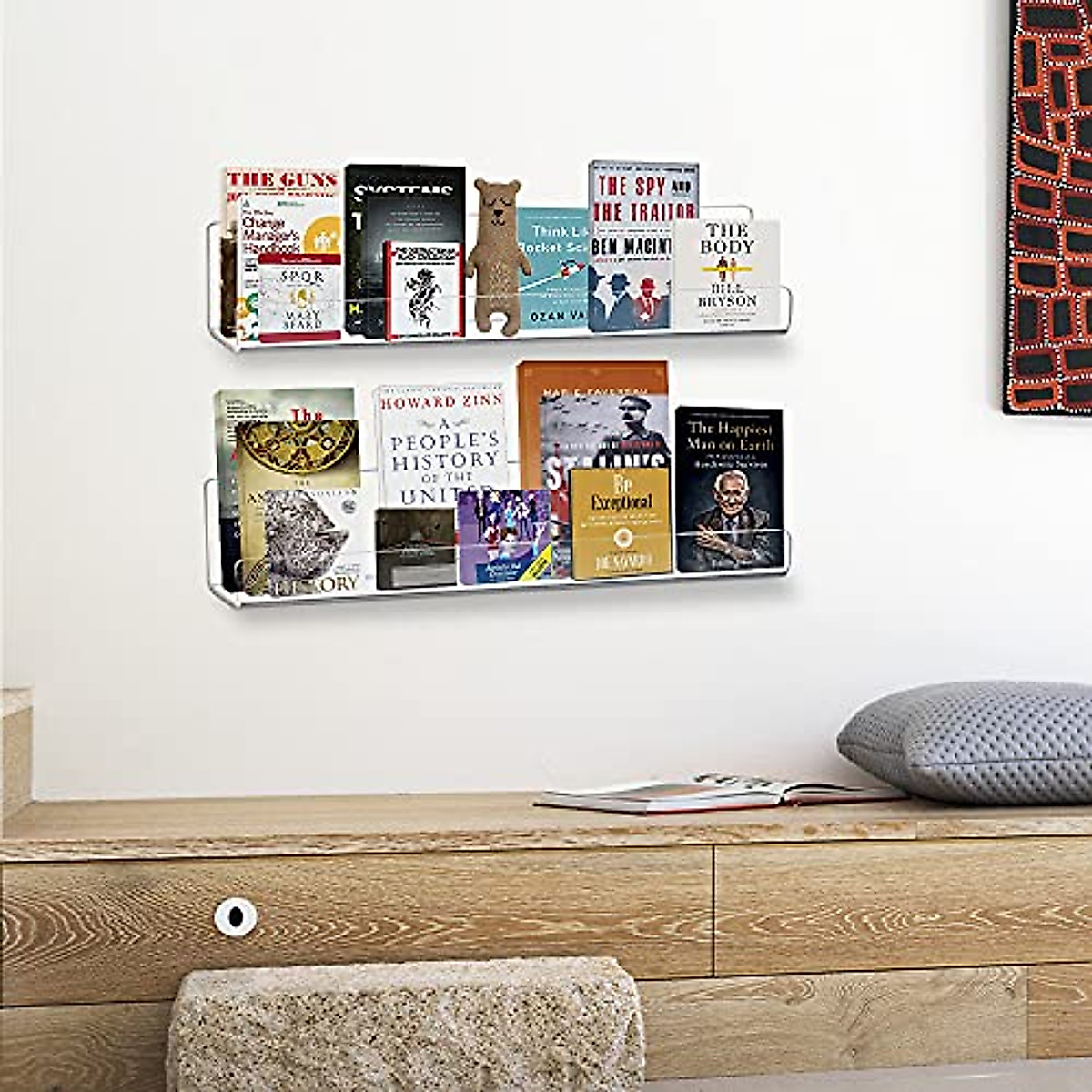 ECOSEAO Kids Floating Bookshelves, Acrylic Wall-Mounted 13.7 inches 4 Pack, Clear Invisible Wall Bookshelves Ledge Book Shelf, 5MM Thicker with Free Screwdriver (13.7inch-4Packs)