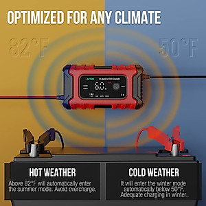 6-Amp Car Battery Charger, 12V Smart Automatic Battery Charger Maintainer Trickle Charger with Temperature Compensation for Car Truck Motorcycle Lawn Mower Boat Marine Lead Acid Batteries