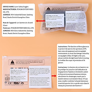 JILERWEAR Professional Laser Safety Glasses for 405nm,445nm,450nm,532nm,850nm Laser and 190nm-490nm Wavelength Violet/Blue/Red Laser Protection Goggles