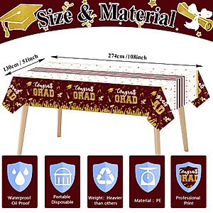 chiazllta Set of 3 Graduation Tablecloths Class of 2024 Congrats Grad Maroon Graduation Party Tablecover Decorations Party Supplies Large Size Plastic 54"x108"(Maroon & Gold)