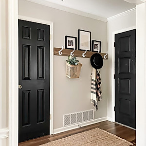 rumdraw Vintage Wall Mount Iron Hooks (Distressed White, Set of 5) for Coats ，Towels，Bags， Hats