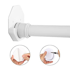 Shower Curtain Rod Mount Holders 2 Pack Adhesive Shower Rod Brackets Stick On Wall Mounted Tension Rod Holders for Bathroom Curtain Rod Hangers Stable Easy Installed Black Hexagon Rod Retainers