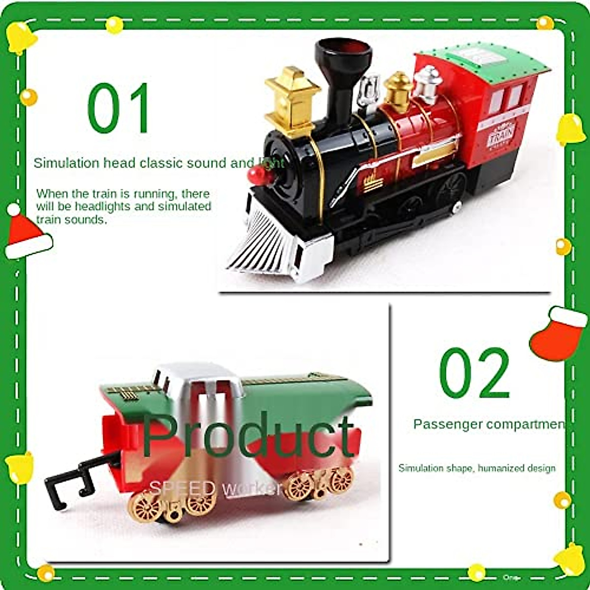 UJIKHSD 14 PCS Christmas Electric Train Set with Sound & Light, Remote Control Train Toys, Cargo Cars & Tracks, Toy Train for Kids Boys 3 4 5 6 7 8 Year Old Surprise Gift