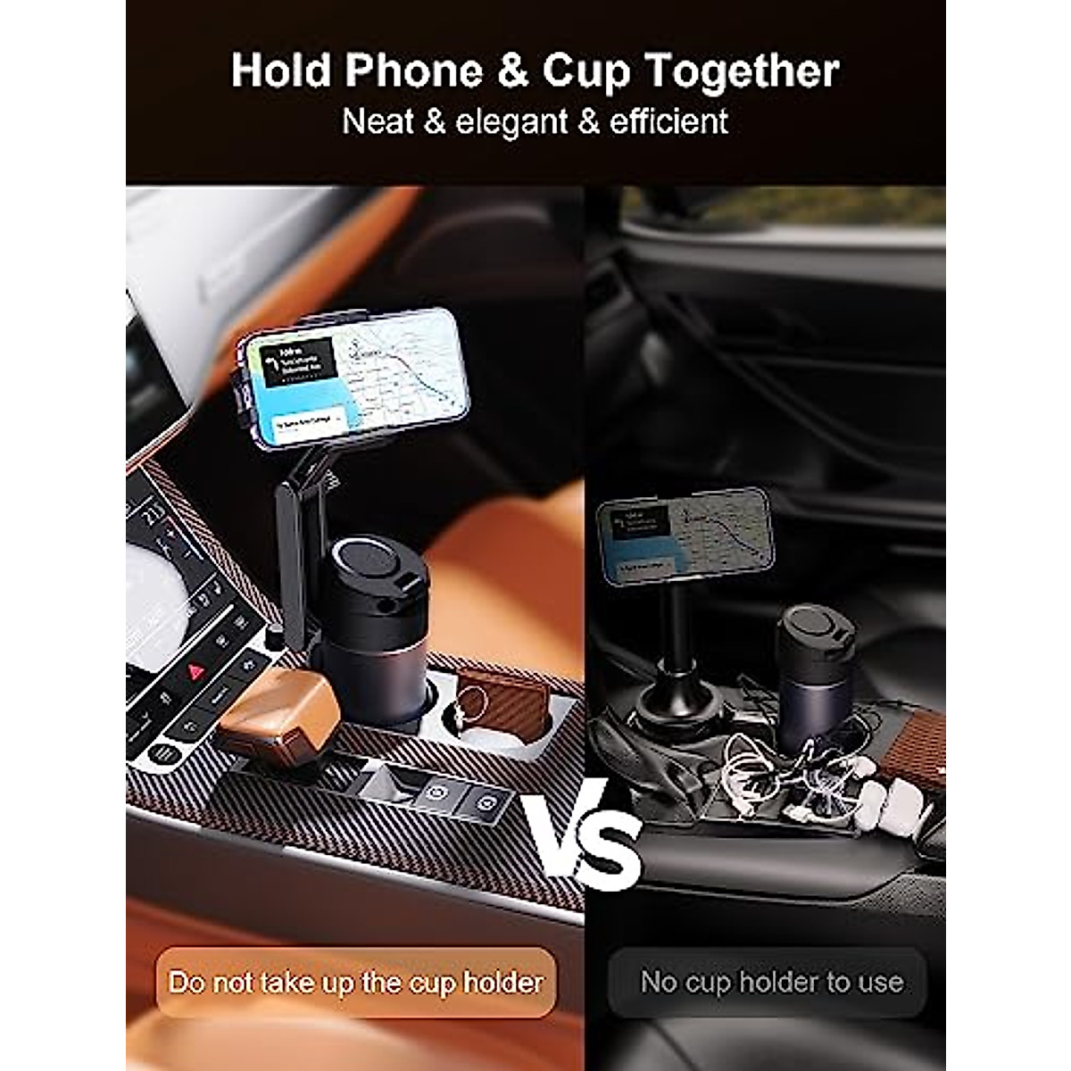 TAZENI Cup Holder Phone Mount for Car Bottle Friendly Cup Phone Holder for Car High Adjustable Cell Phone Cup Holder Expander for Car Easy Install & Sturdy & Durable Fit 4-7‘’ iPhone Android