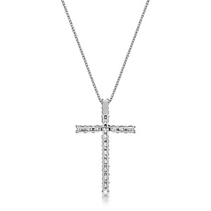 Lavari Jewelers 1/4 Carat Lab Grown Diamond Cross Pendant Necklace for Women - 10k White Gold Pendant - 18 Inch Long Chain Necklace (G-H, VS2-SI1, 0.25 cttw) Spring Ring